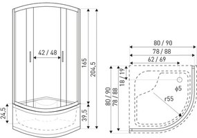 Novoterm Čtvrtkruhový sprchový kout NV-Malibu GL 90x90 chrom/textura + vysoká vanička