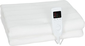 HOMCOM elektrická deka 160x140 cm s 5 úrovněmi tepla a 2 nezávislými zónami ovládání, z bílého polyesteru