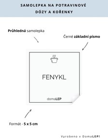 Samolepka na kořenky FENYKL průhledná  5 × 5 cm základní písmo