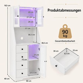 Costway Kuchyňská skříňka 163 cm ze dřeva bufetová s LED osvětlením pracovní