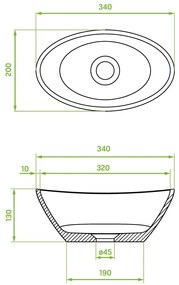 Laveo Vela, granitové umyvadlo na desku 340x200x130 mm, šedá, LAV-VGV1510T