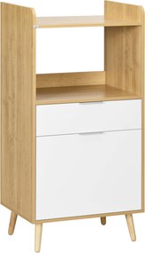 HOMCOM Kuchyňský vozík v severském stylu pro mikrovlnku s skříňkou, zásuvkou, nastavitelnou policí - 58 x 40 x 118 cm - přírodní a bílý