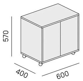 Pojízdná skříňka na kolečkách s dveřmi LAYERS, krátká, 600 x 400 x 575, bílá / šedá