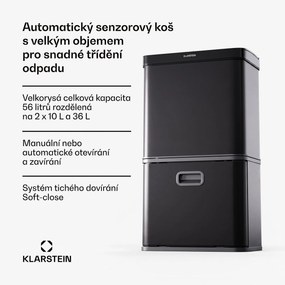 Klarstein Bezdotykový senzorový odpadkový koš 56 l nerez Soft-Close 3 nádoby LED displej časovač