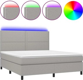 Box spring postel s matrací a LED světle šedá 180x200 cm textil 3134813