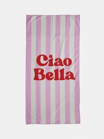Sinsay - Pruhovaný ručník s nápisem „Ciao Bella“ - růžová