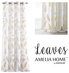 Záclona AmeliaHome Leaves I bílá/zlatá