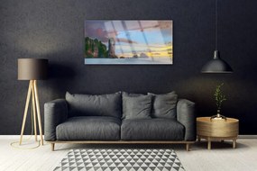 Obraz na skle Moře Hory Krajina 140x70 cm