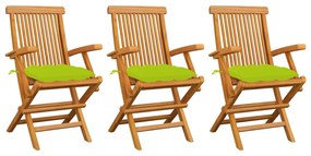 Zahradní židle s jasně zelenými poduškami 3 ks masivní teak,  3062540
