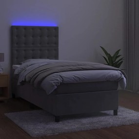 Box spring postel s matrací a LED světle šedá 80 x 200 cm samet 3136329
