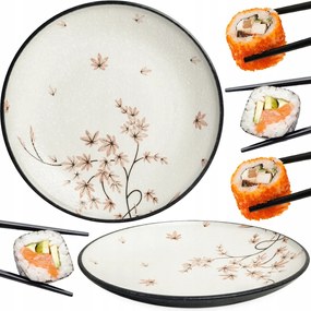 Keramický Kulatý bílý talíř na sushi Javorový List 25,5 cm Emro Aziatica