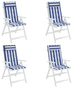 Podušky na židli vysoké opěradlo 4 ks modré a bílé pruhy oxford - Default Title