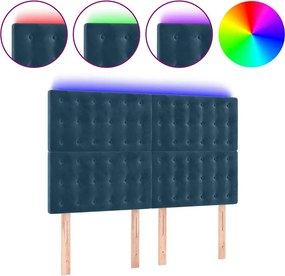 Čelo postele s LED tmavě modré 144x5x118/128 cm samet 3122910