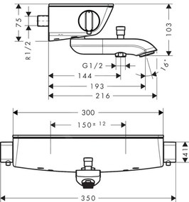 Hansgrohe Ecostat Select, termostatická vanová baterie, chromová, 13141000