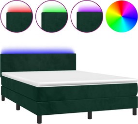 Box spring postel s matrací a LED tmavě zelená 140x190 cm samet 3134282