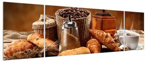 Obraz croissantů a kávy (170x50 cm)