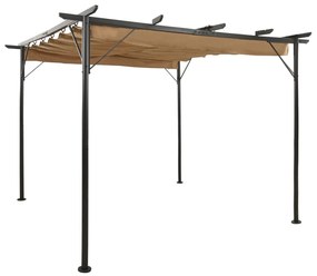 Pergola se zatahovací střechou taupe 3 x 3 m ocel 180 g/m²,  312227