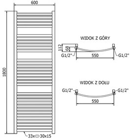 Mexen Helios, elektrické topné těleso 1800 x 600 mm, 900 W, zlatá lesklá, W103-1800-600-2900-50