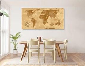 Obraz rustikální mapa světa - 100x50 cm