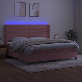 Box spring postel s matrací a LED růžová 200x200 cm samet 3139648