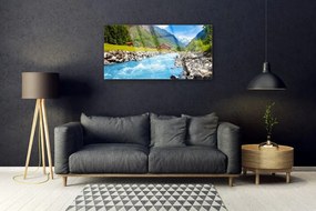 Obraz na skle Hory Řeka Krajina 140x70 cm