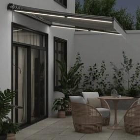 Ručně Zatahovací Markýza S Led Antracitová A Bílá 350 X 250 Cm