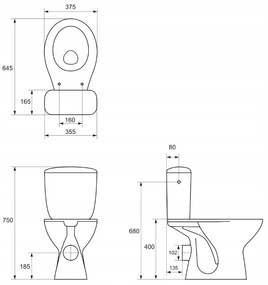 Cersanit President, kombi wc se splachováním 3/6l, horizontální odtok + s antibakteriálním sedátkem z polypropylenu, bílá, K08-028