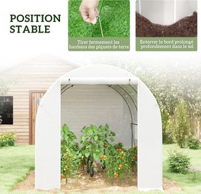 Zahradní skleník Outsunny 6 m² 3 x 2 m s 1 dveřmi + 2 rolovacími bočními stěnami, 6 okny, pozinkovaná ocel, PE vysoká hustota 140 g/m² Anti-UV bílá