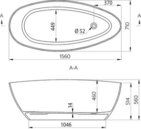 Gelco, ELIPSIE - vana, 1570x700x560mm, litý mramor, objem 260l, bílá lesk, GVEL1570