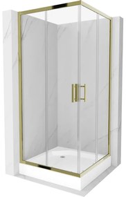 Mexen Rio čtvercový sprchový kout 90 x 90 cm, Průhledné, Zlatá + sprchová vanička Rio, Bílá - 860-090-090-50-00-4510