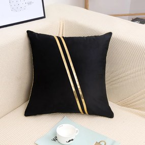 Luxusní sametový povlak na polštář se zlatým proužkem (45x45 cm) Barva: A - černá