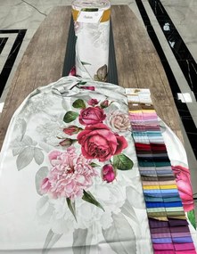 Ervi Bavlněné Saténové povlečení DELUXE DUO - Růžové růže a pivoňky/šedé