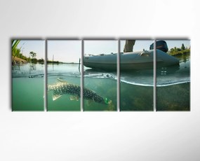 Malvis ® Obraz Rybář na člunu zdolává štiku ROZMĚR (šířka x výška): pětidílné schody obdélník 200x100 cm