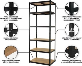 Fistar Regál 240x120x40 cm lakovaný 6-policový, nosnost 720 kg - ČERNÝ