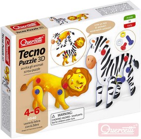 QUERCETTI Tecno Puzzle pohyblivé 3D lev + zebra 26 dílků STAVEBNICE 0540
