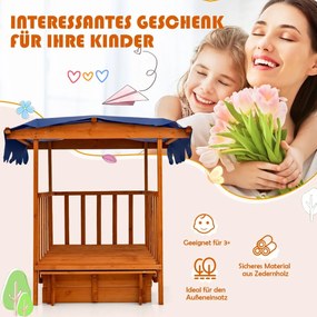 Costway Dřevěné pískoviště pro děti Dětská herna s Playhouse Natural + Blue