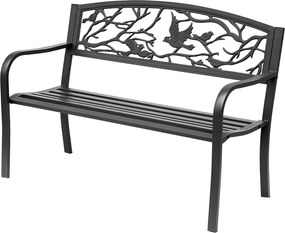 Zahradní lavička Outsunny, 3-místná lavička, terasa, rustikálně elegantní, 127D x 60Š x 85V cm, kov, epoxid, odolný proti korozi, černá