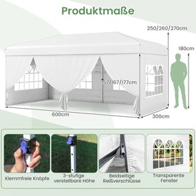 Costway Pavilon výsuvný skládací pavilon s kovovým rámem 6 boční stěny a 6 pytle