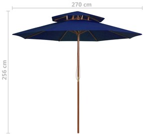 Dvoupatrový slunečník s dřevěnou tyčí modrý 270 cm,  313767