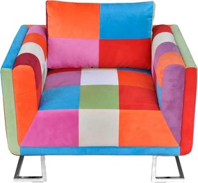 Krychlové křeslo, chromované nohy, patchwork, textilní 240895