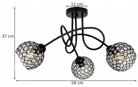 Stropní svítidlo CRYSTAL, 3x černé křišťálové stínítko, B