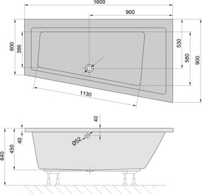 Polysan Andra R asymetrická vana 160 x 90 x 45 cm pravá akrylát ivory béžová 81541.40