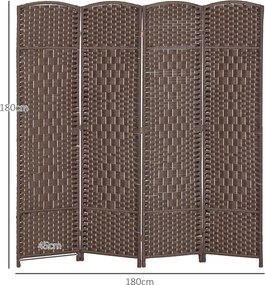 HOMCOM vnitřní paraván ze dřeva 4 panely skládací dělič prostoru pro obývací pokoj, ložnici 180 x 180 cm hnědá