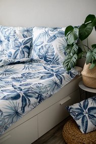 Jahu Monstera Blue 3dílné bavlněné povlečení Rozměr: 1x 70 x 90, 1x 140 x 200 a 1x 40 x 40 cm