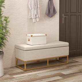 HOMCOM Úložná Ottomanka s čalouněním ze syntetického lnu s odklápěcím víkem a ocelovými nohami do obývacího pokoje 110x44x48 cm Béžová