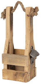 Dřevěná retro bedýnka na láhev s otvírákem - 9*10*29 cm