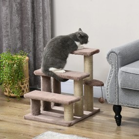 PawHut kočičí schody schody pro psy a kočky 3 stupně se škrabadly hrací míč plyšový hnědý 45x40x48cm pro větší pohodlí | Aosom.de