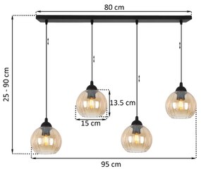 Závěsné svítidlo Costa, 4x medové skleněné stínítko, b