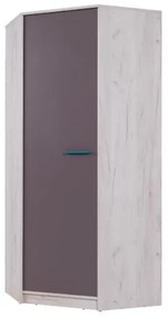 Rohová šatní skříň REST R14 Maridex 85/195/85 barevné provedení: craft bílý/šedá/růžové úchyty
