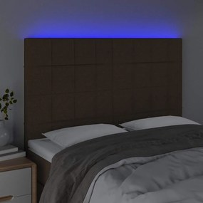 Čelo postele s LED tmavě hnědé 144x5x118/128 cm textil 3122425